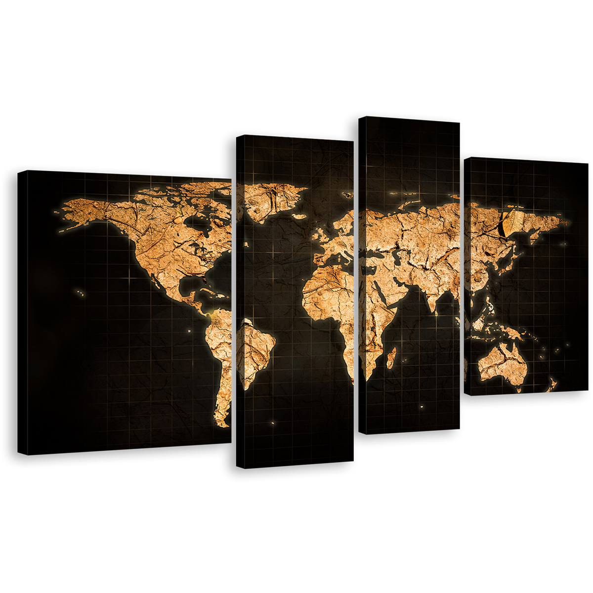 Abstract Globe Canvas Wall Art, Brown World Map Digital Painting 4 Pie ...