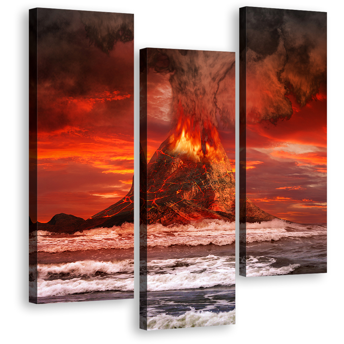 Volcano Scenery Canvas Print, Red Sky Volcano Eruption CanvasVolcano ...