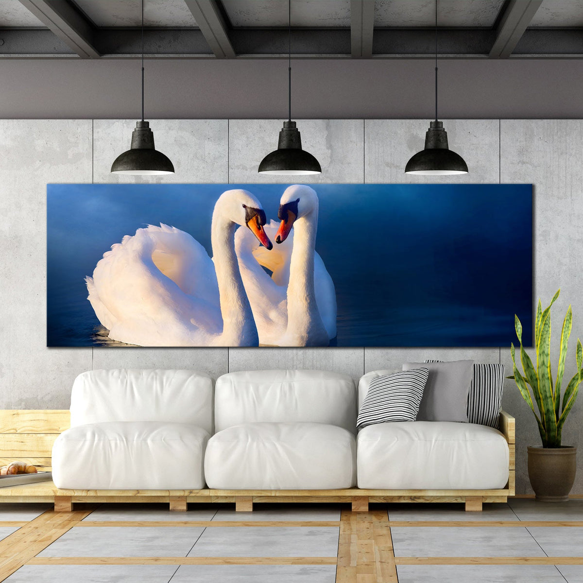 Romantic Swans Canvas Print, Beautiful White Swans in Love Canvas Wall ...