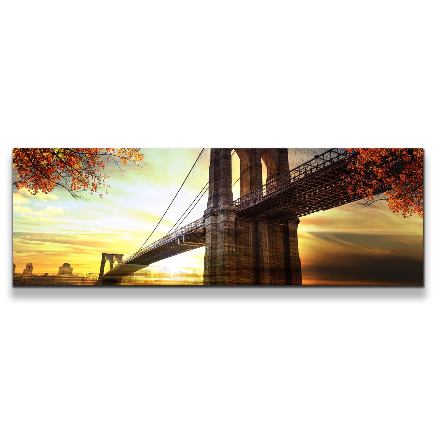 Brooklyn Bridge Canvas Wall Art, Beautiful Dramatic Sunset Yellow Sky ...