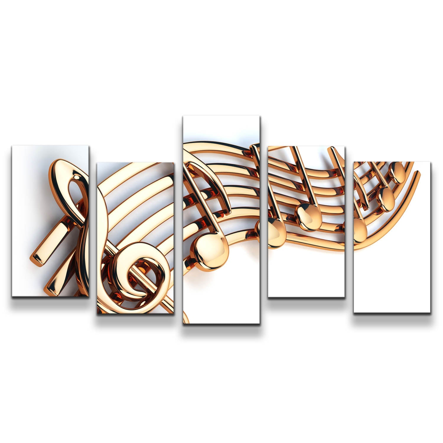 Charming Design Canvas Print, Gold Bright 3D Music Notes 5 Piece Wall ...