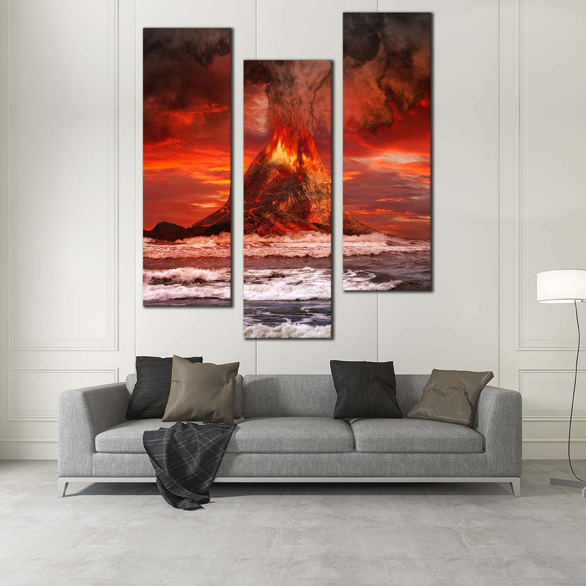 Volcano Scenery Canvas Print, Red Sky Volcano Eruption CanvasVolcano ...