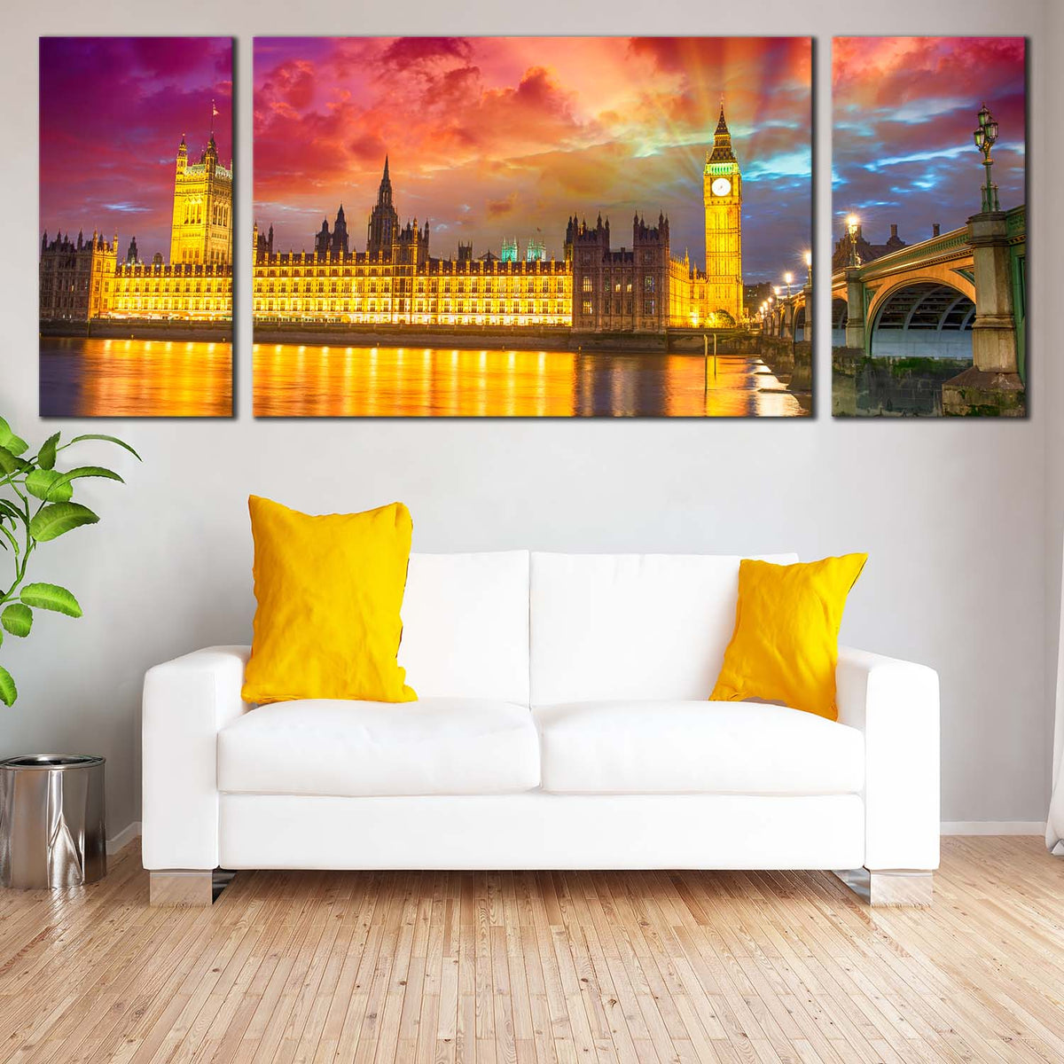 Dramatic Sunset Canvas Print, Beautiful Yellow London Bridge Canvas Wa ...