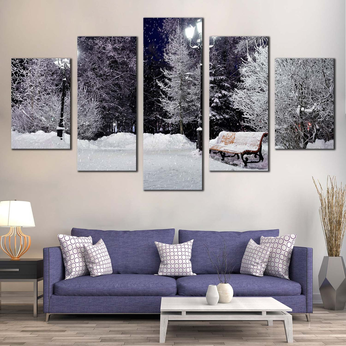 Winter Forest Canvas Wall Art, Grey Snow Covered Trees Scenery 5 Piece ...