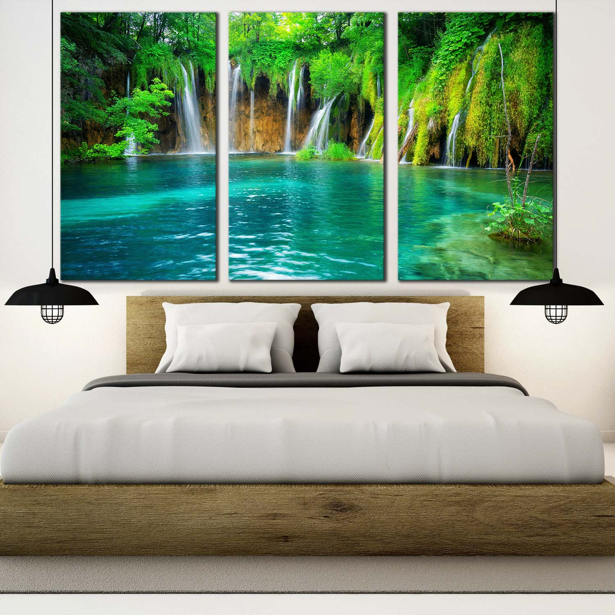 Croatia Waterfall Canvas Wall Art, Blue Plitvice Lakes 3 Piece Canvas ...