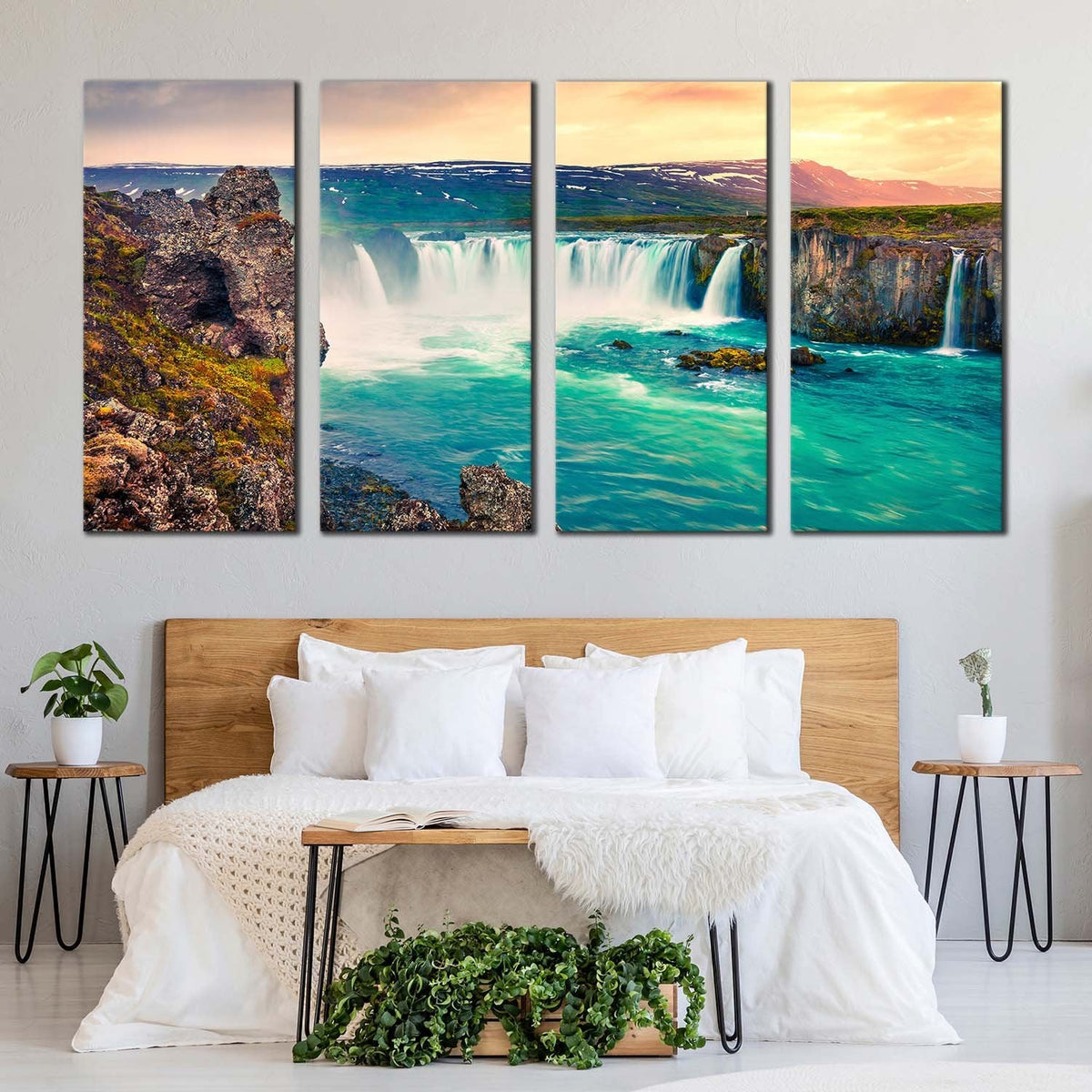 Europe Waterfall Canvas Wall Art, Brown Landscape Godafoss Waterfall 4 ...