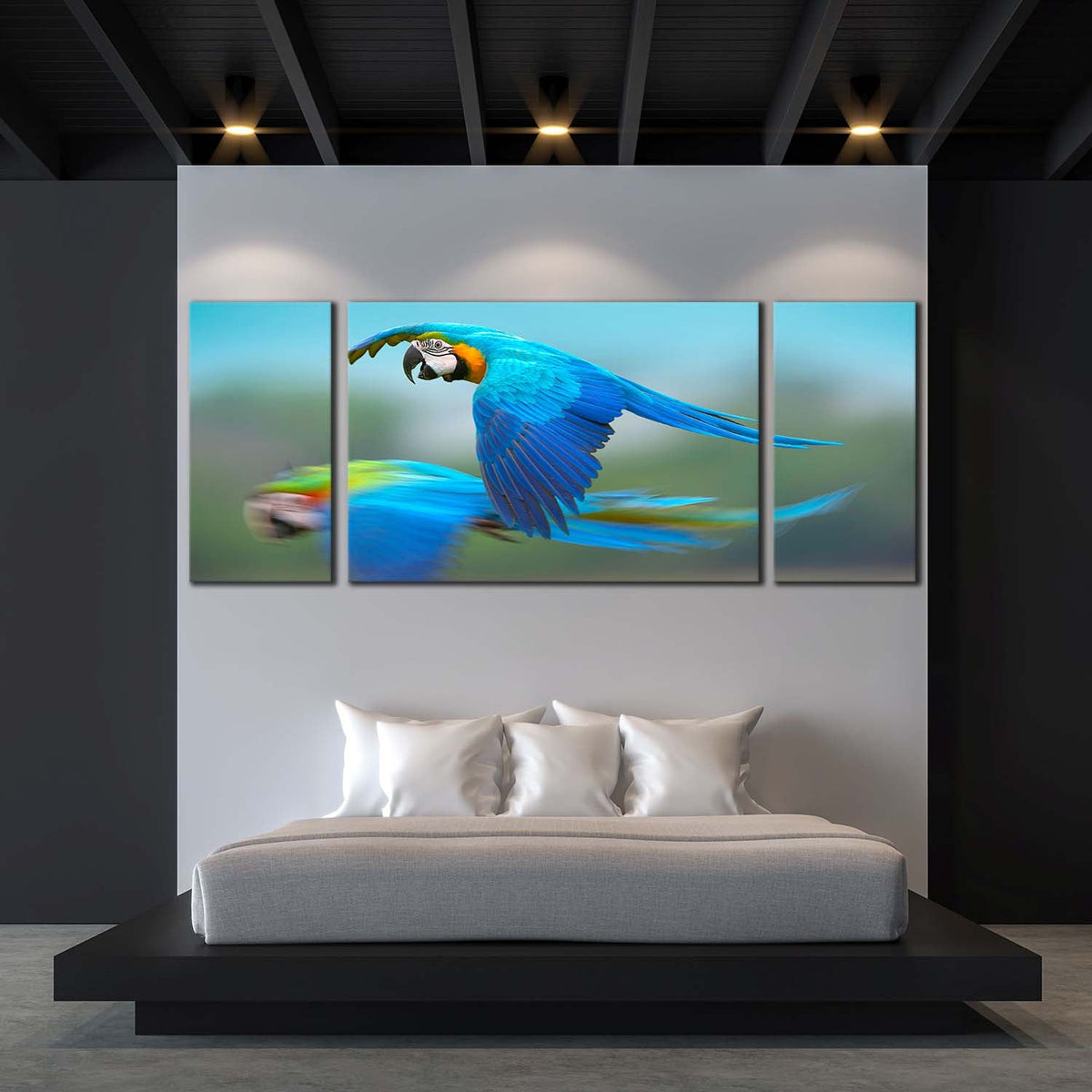 Exotic Parrot Canvas Wall Art, Colorful Macaw Flying 3 Piece Canvas, B ...