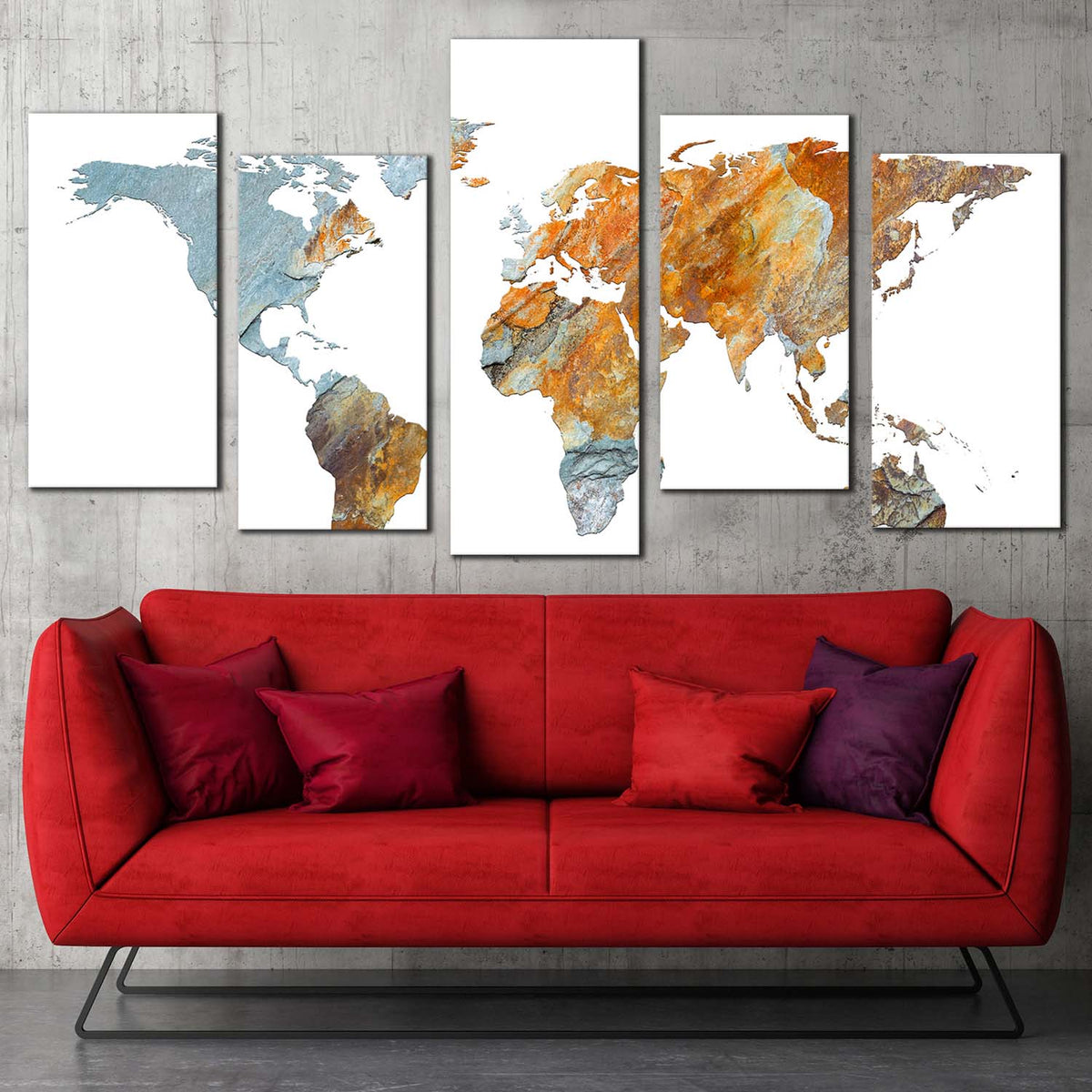 Flat Earth Canvas Wall Art, Abstract World Map 5 Piece Multi Canvas, G ...
