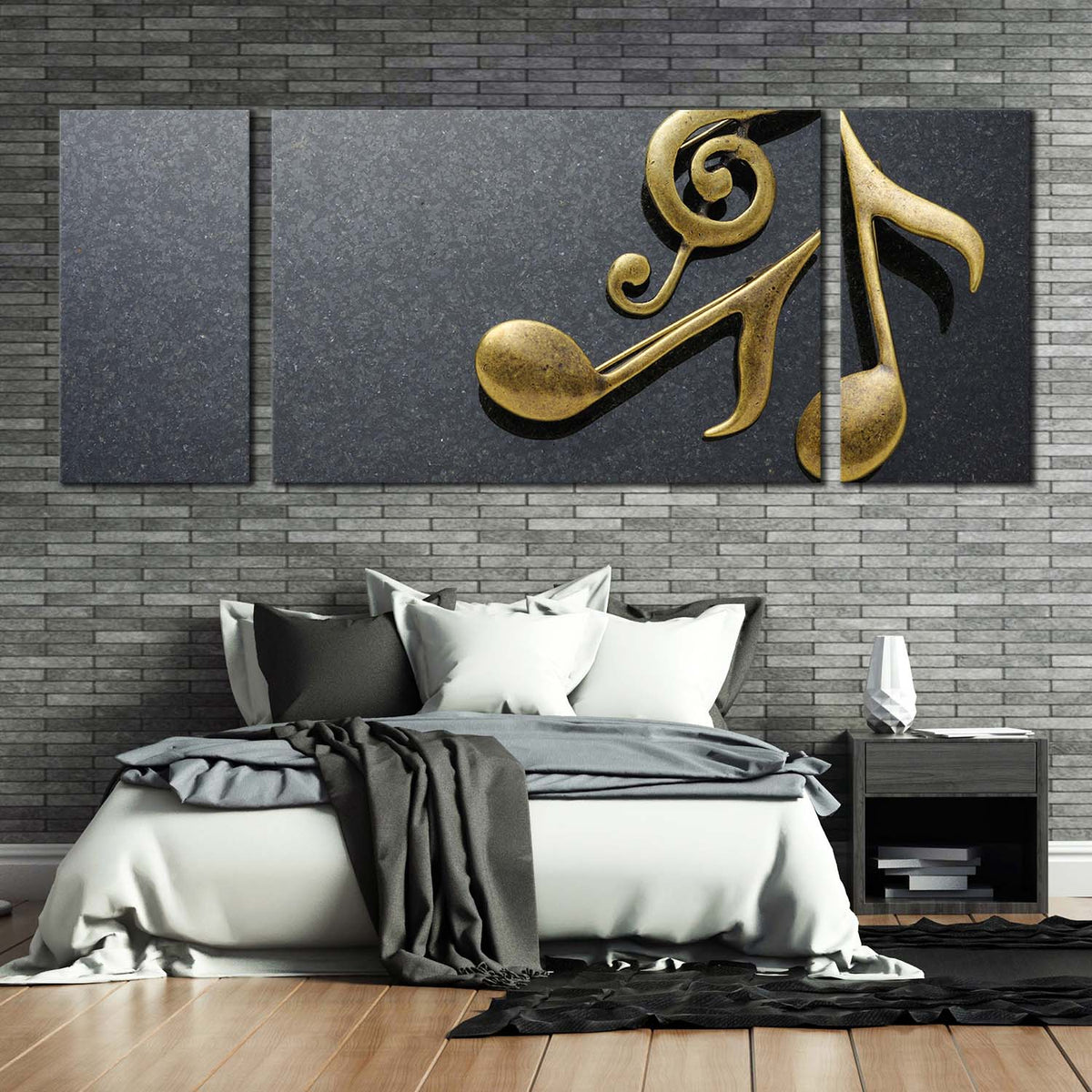 Musical Notes Canvas Wall Art, Gold Elegant Music Notes 3 Piece Canvas ...