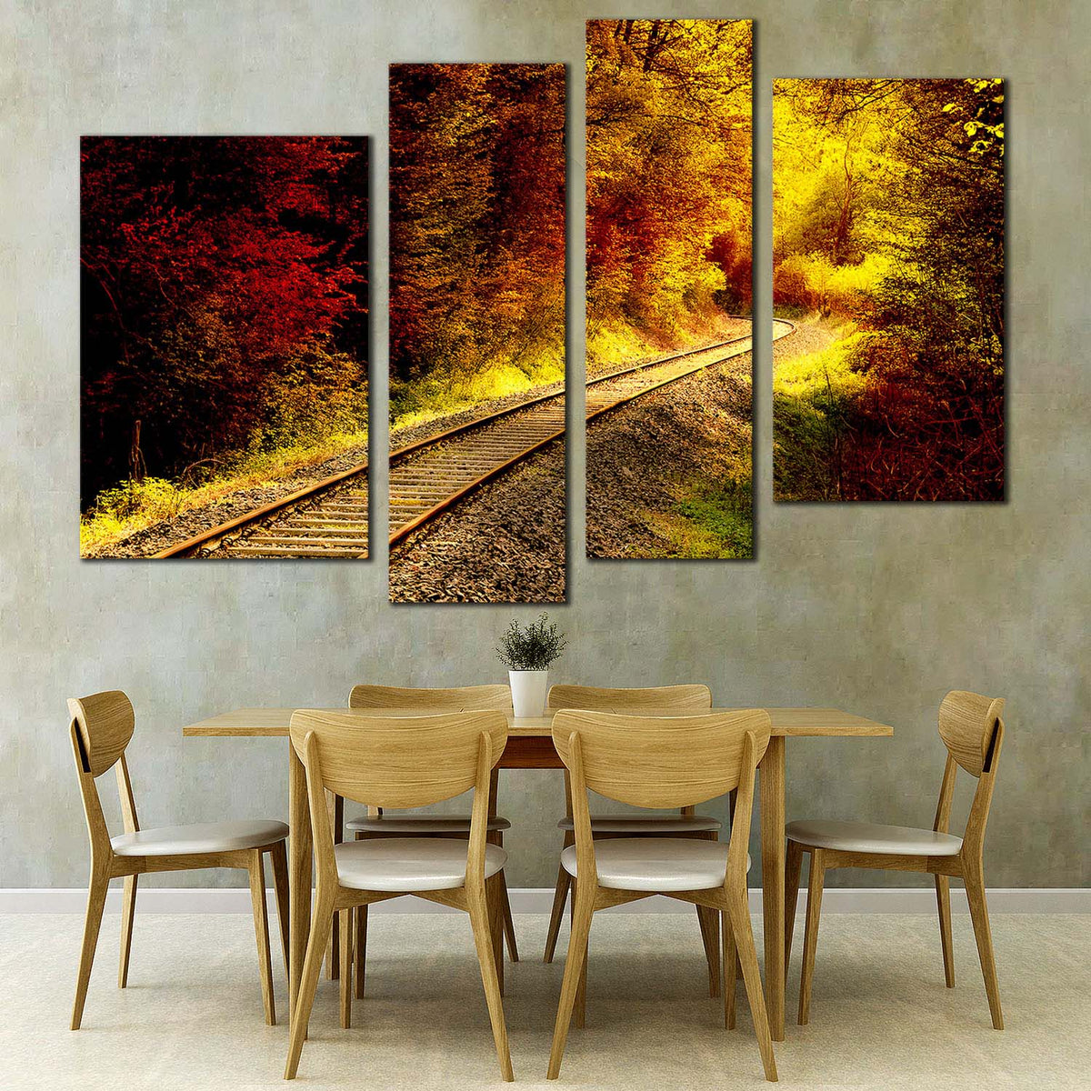 Forest Sunshine Canvas Wall Art, Red Autumnal Forest Canvas 4 Piece Mu ...
