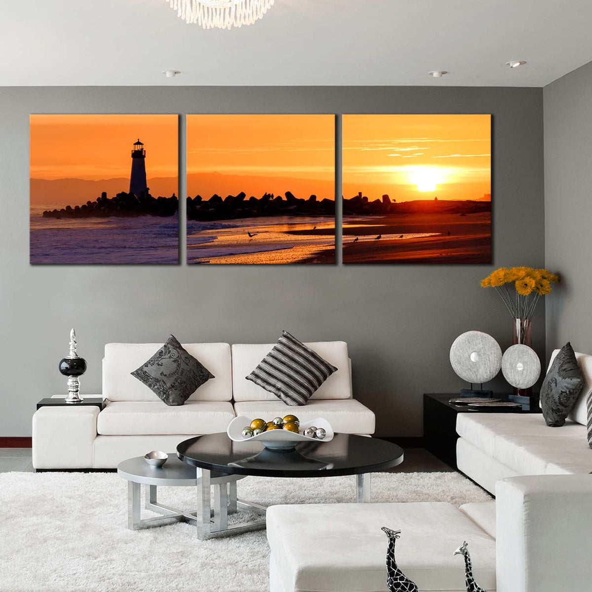 Light Beacon Canvas Wall Art, Black Lighthouse California Beach Canvas ...