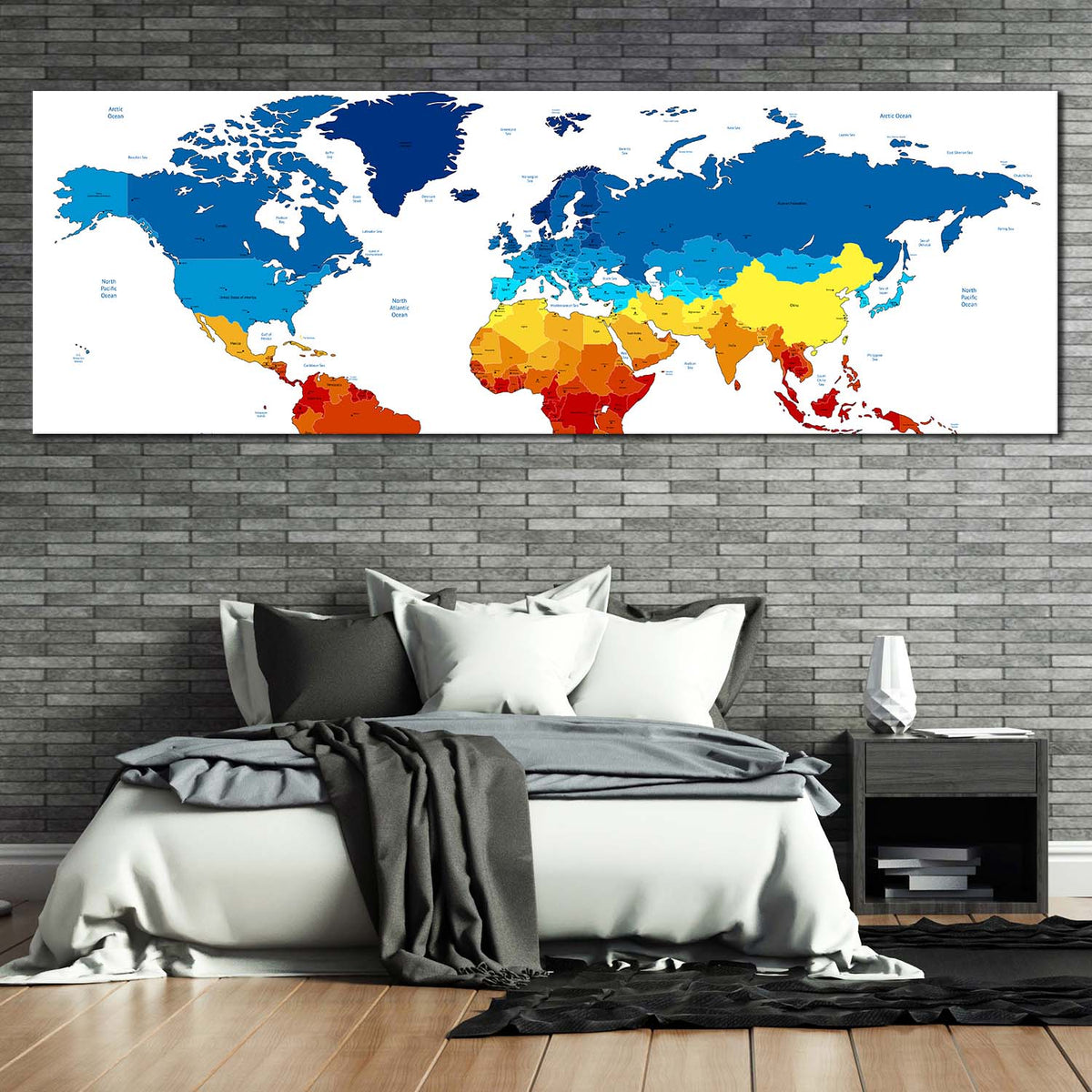 World Map Canvas Wall Art, Detailed World Map Canvas Artwork, Colorful ...