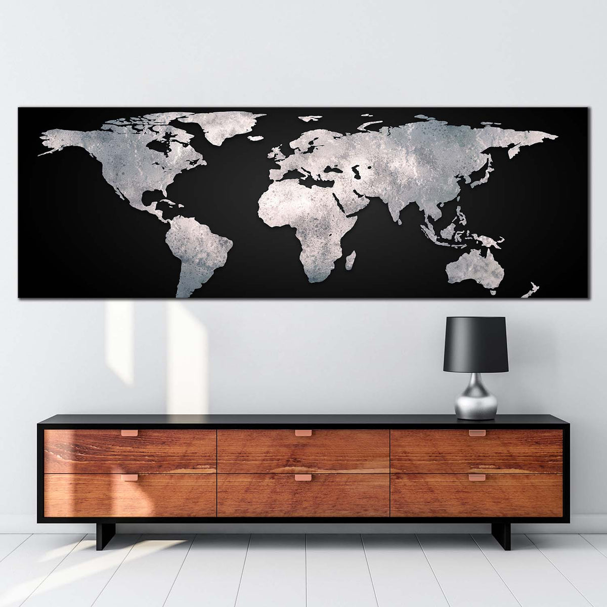 World Map Canvas Wall Art, Grey Map of Continents 1 Piece Canvas Artwo ...